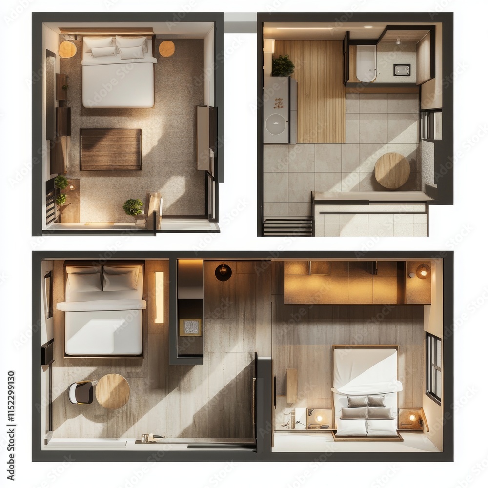 Ilustración de Stock Three separate grid images showcase the layout of ...