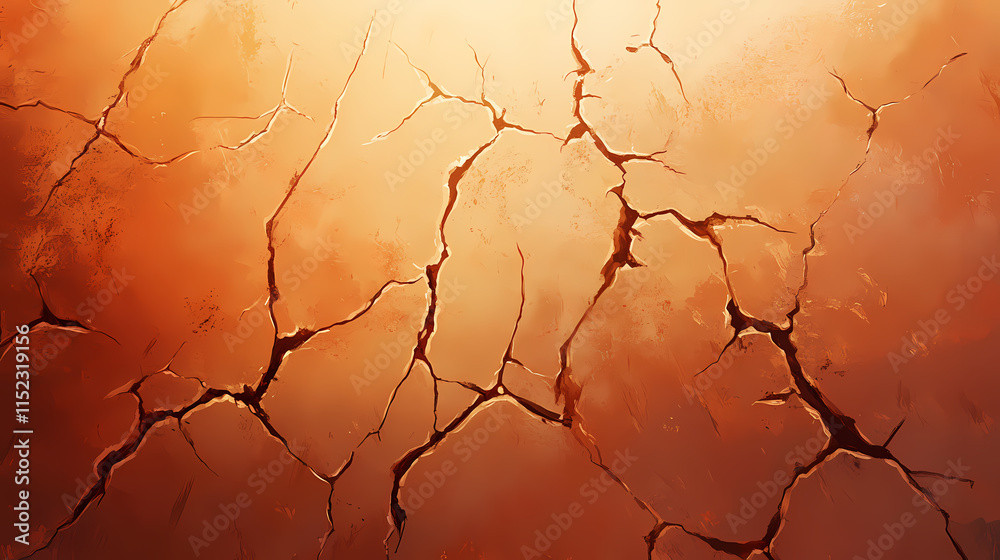 Cracked plaster wall with horizontal fissures showing surface ...