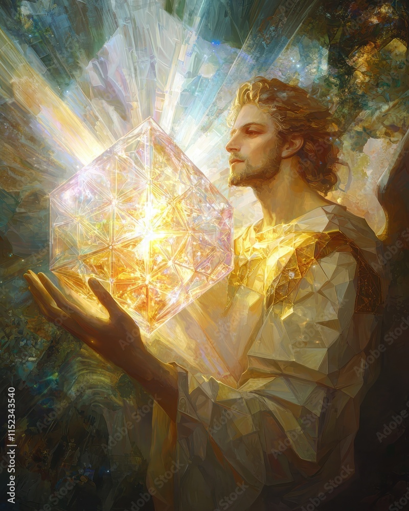 Archangel metatron holding sacred geometry cube celestial realm digital ...