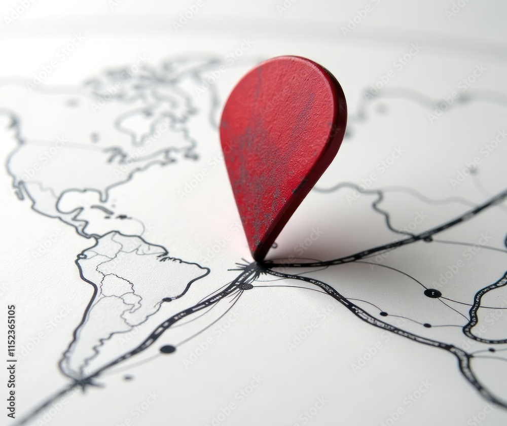 Red Location Pin on Outline Map of the World. Ideal for travel blogs ...