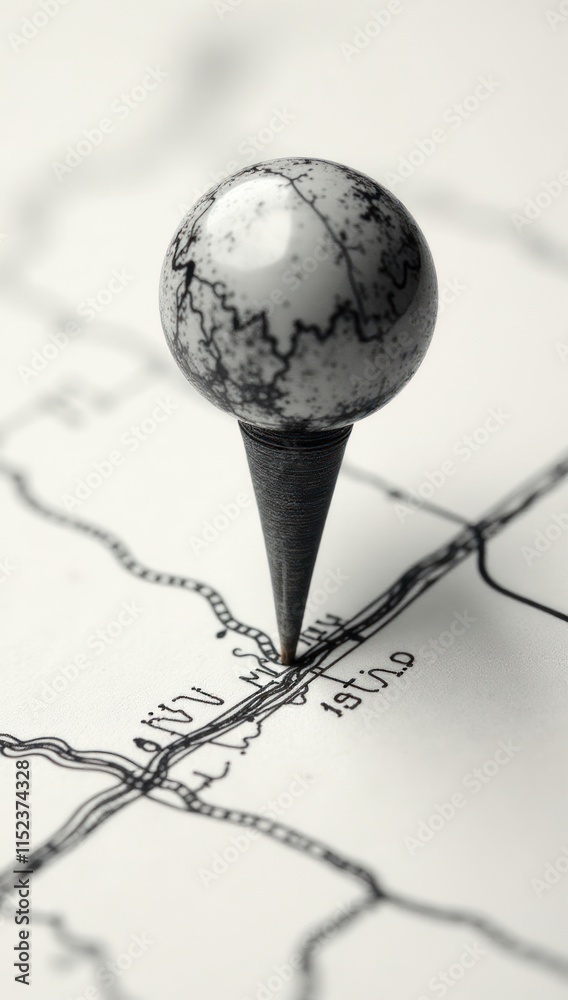 Black and White Hand Drawn Location Classical Pin on Outline Abstract ...