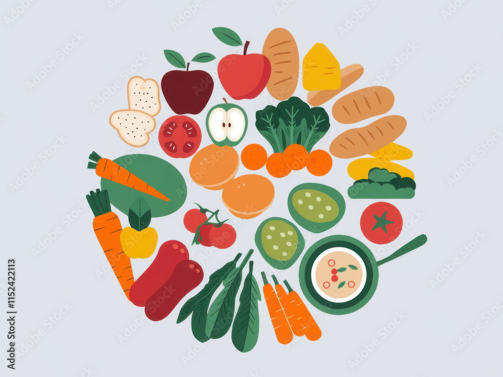 Ilustración de un diseño de alimentación saludable con alimentos ...