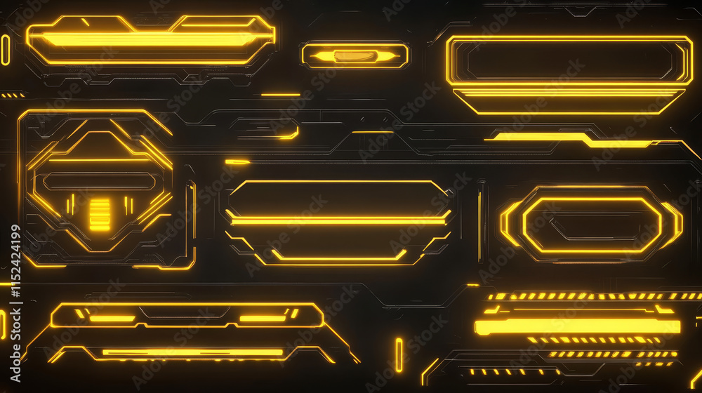 Live stream interface elements, overlay frames and buttons with yellow ...