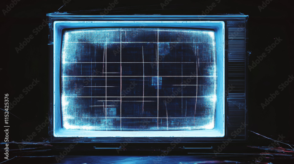 Vhs tv screen texture with blue and white lines and pixels on black ...