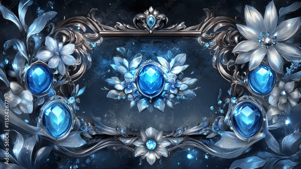 Decorative fantasy game rank ui design deep blue badges with gemstones ...