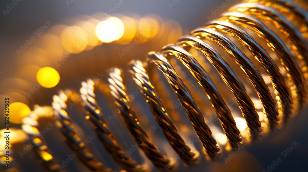 Gold spring coils, flexible spiral metal wire. Vector realistic set of ...