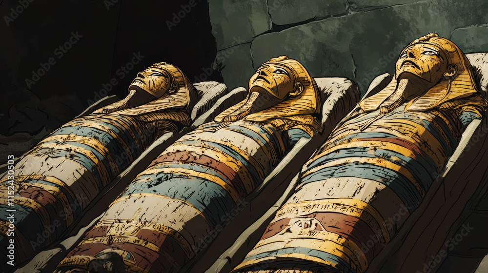 Cartoon set of mummification process steps isolated on white background ...
