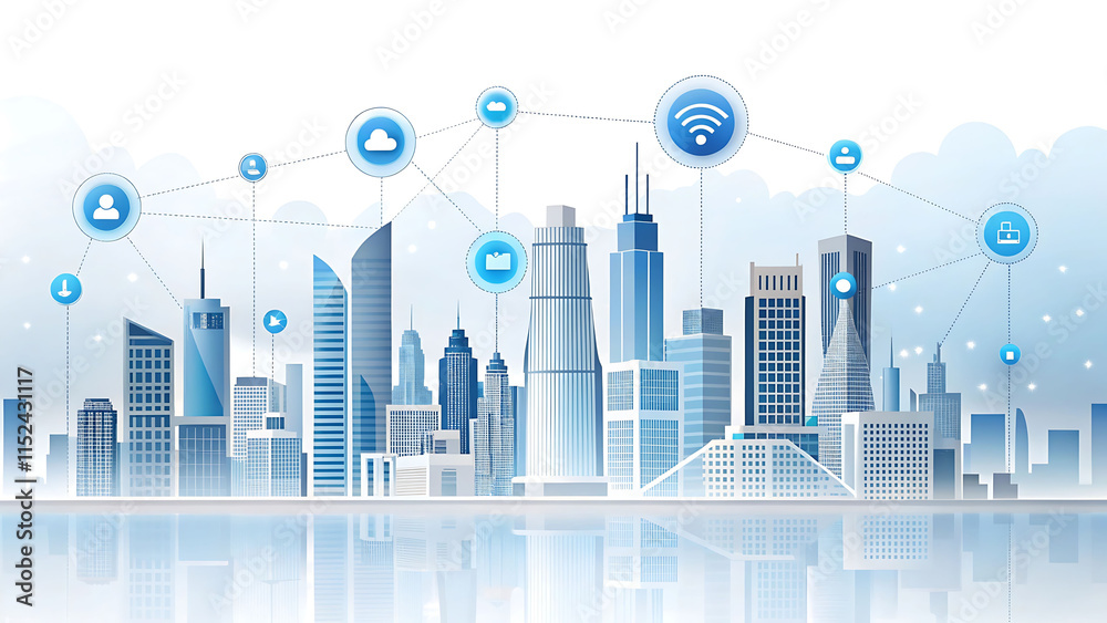 Smart City Connections Illustrate a modern city skyline with a web of ...