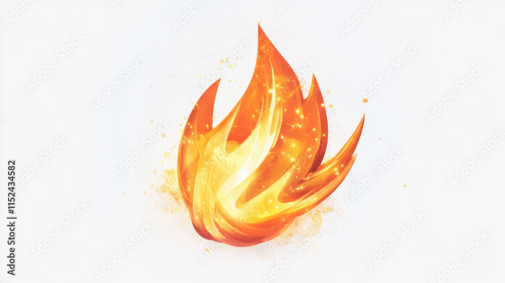 3d render hot fire burn icon emoticon illustration. Png simple shape ...