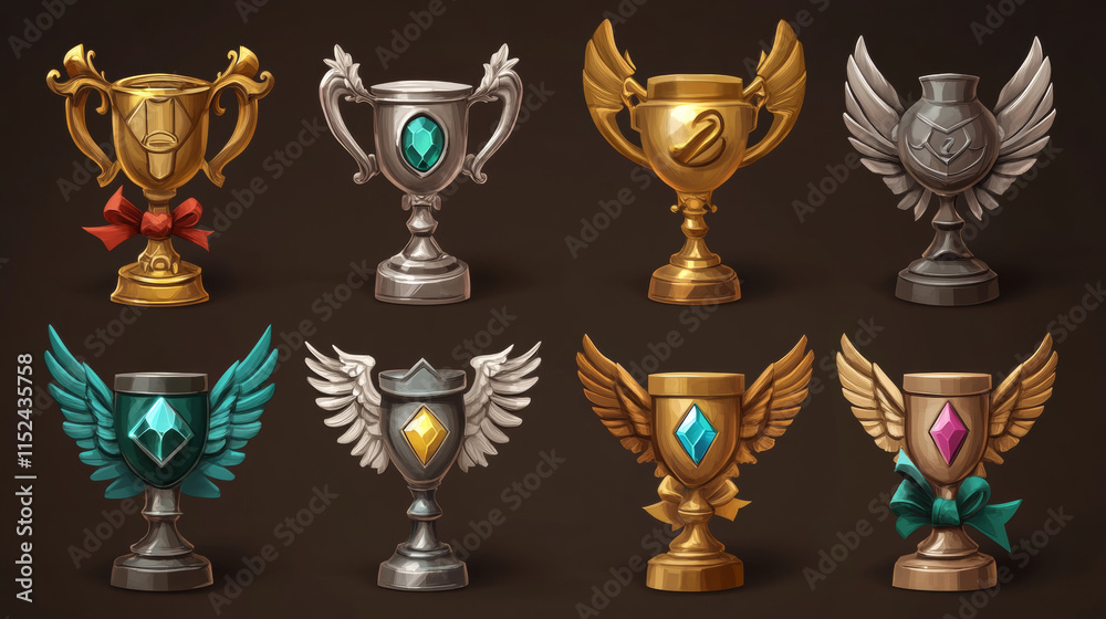 Award goblet and trophy cup for game level rank ui design. Cartoon ...