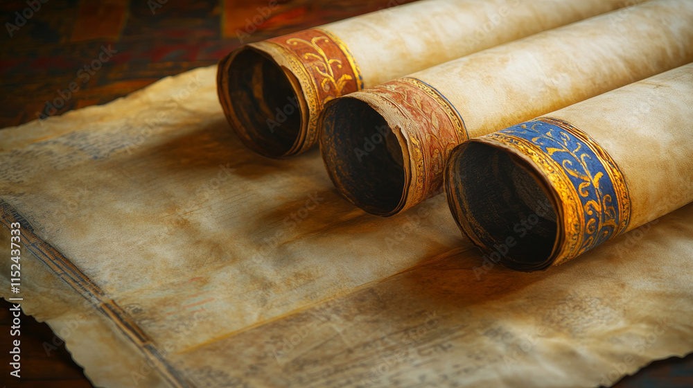 Ilustração Luxury ancient parchment scrolls, royal manuscripts with ...
