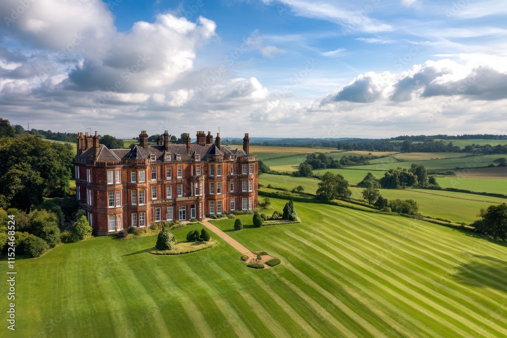 From above, Sandringham House in Norfolk stands amidst vibrant green ...