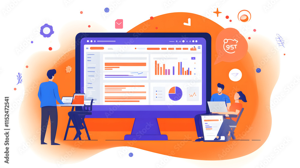 Teamwork on data analytics project. People collaborate using a large ...