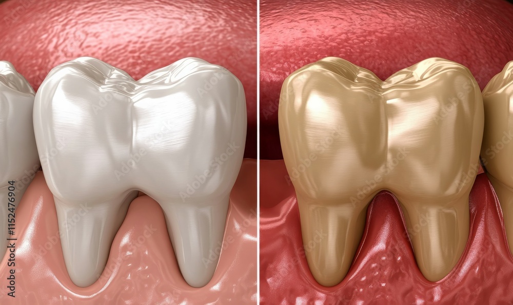 Close-up side-by-side comparison of teeth before and after whitening ...