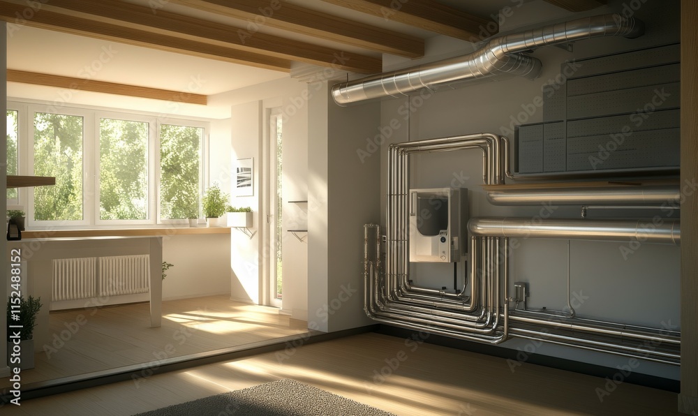 Installation of a newly developed house heat recovery system, which ...