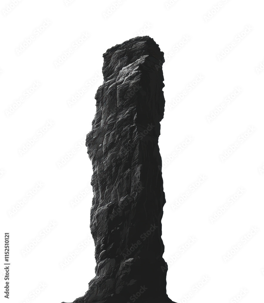 Tall black rock cliff with rugged surface details, natural geological ...