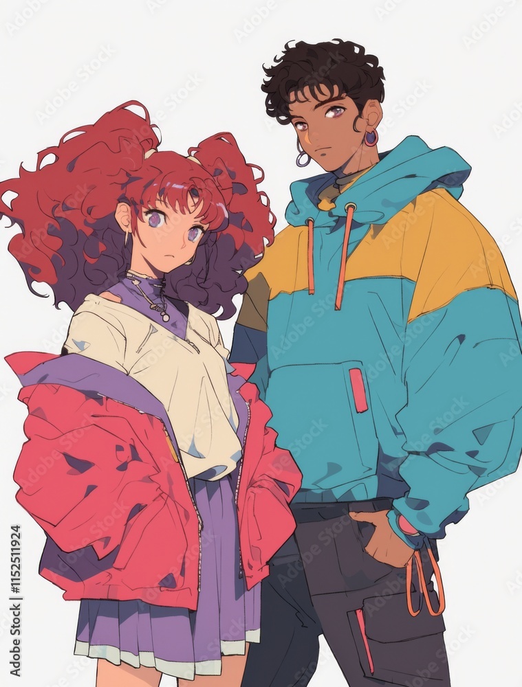 80s anime style character design featuring a young man and woman in ...