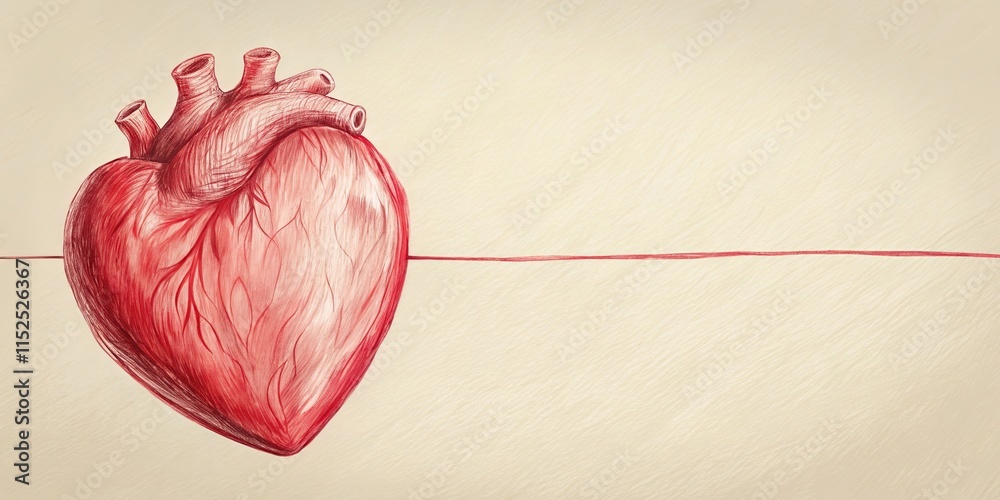 Detailed drawing of the heart, heart anatomy, cardiac structure ...