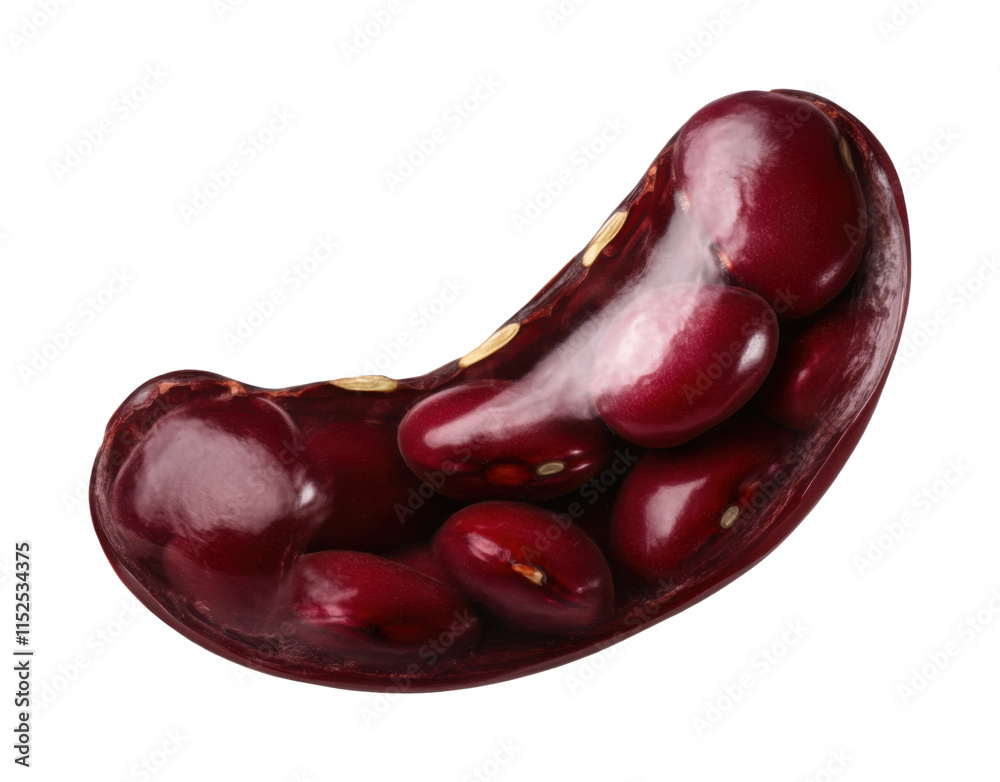 Isolated red beans hull on a white background highlighting its smooth ...