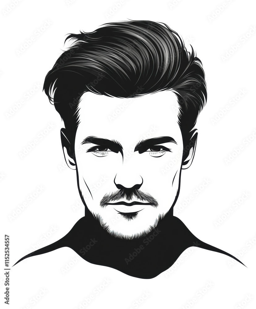 Stylized male face illustration with sharp hair and defined features ...