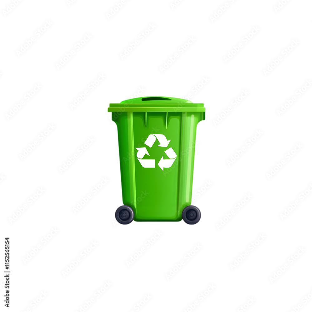 Bright green recycling bin with wheels showcasing the recycling symbol ...
