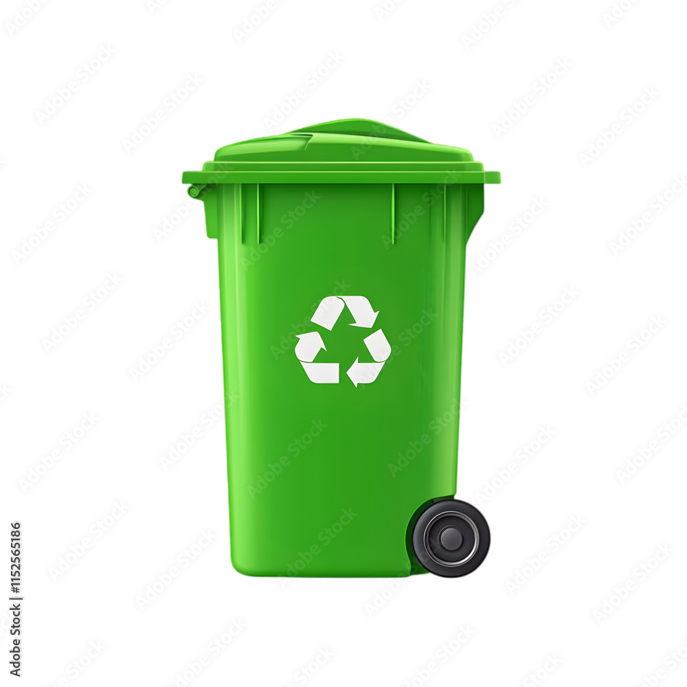 Green recycling bin with transparent background suitable for ...