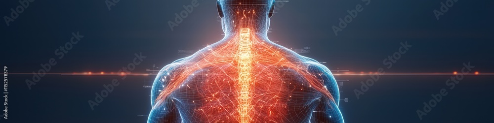 Digital human muscle anatomy scan with glowing high fidelity overlay ...