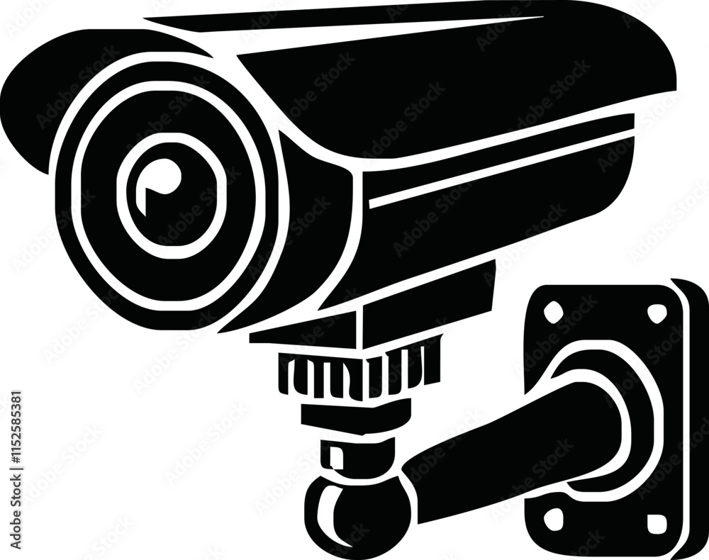 Security camera icon, video surveillance, cctv sign. Yellow triangle ...