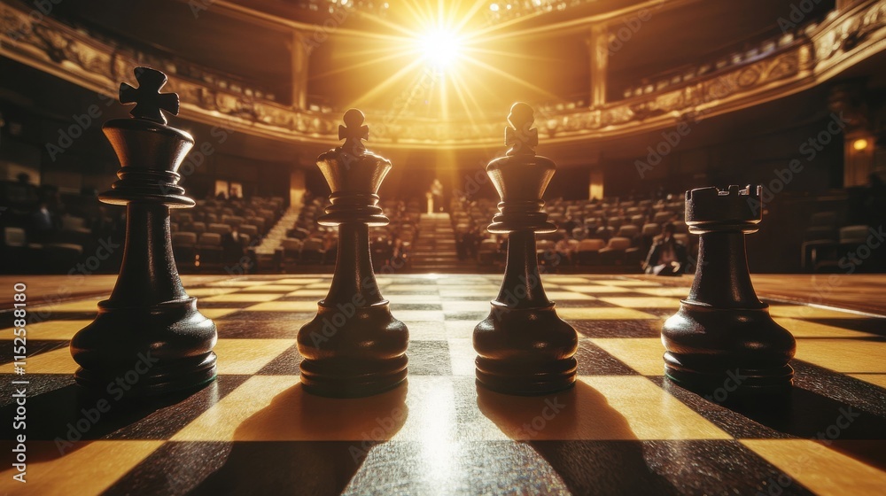 Chess Grandmasters: Dramatic Close-up of Three Black Chess Kings on a ...