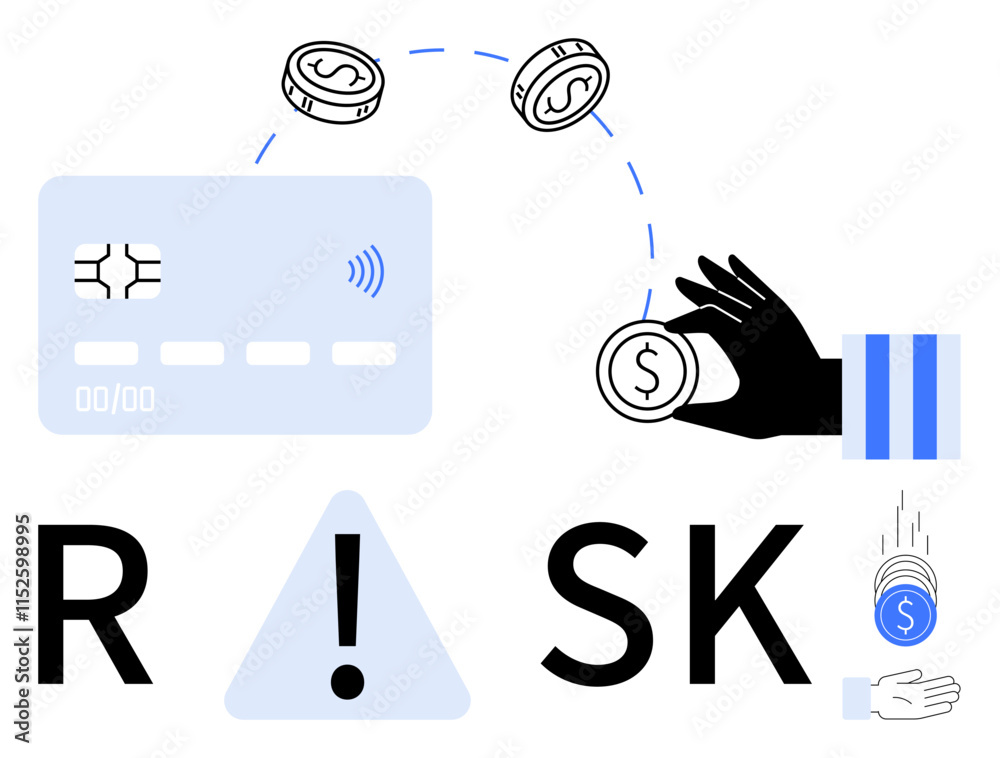 Credit card emitting coins to a gloved hand. Coins falling into a hand ...