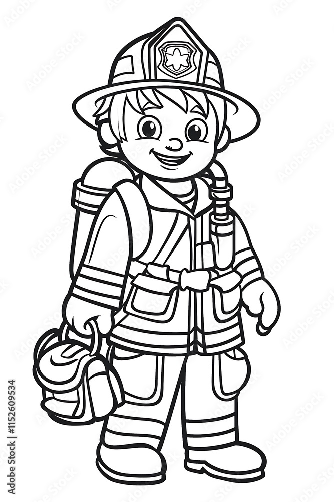 Ilustración de Stock Brave young firefighter coloring page fun activity ...