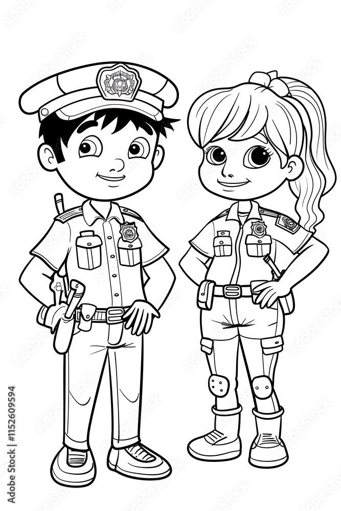 Ilustración de Stock Police officers coloring page for kids fun ...
