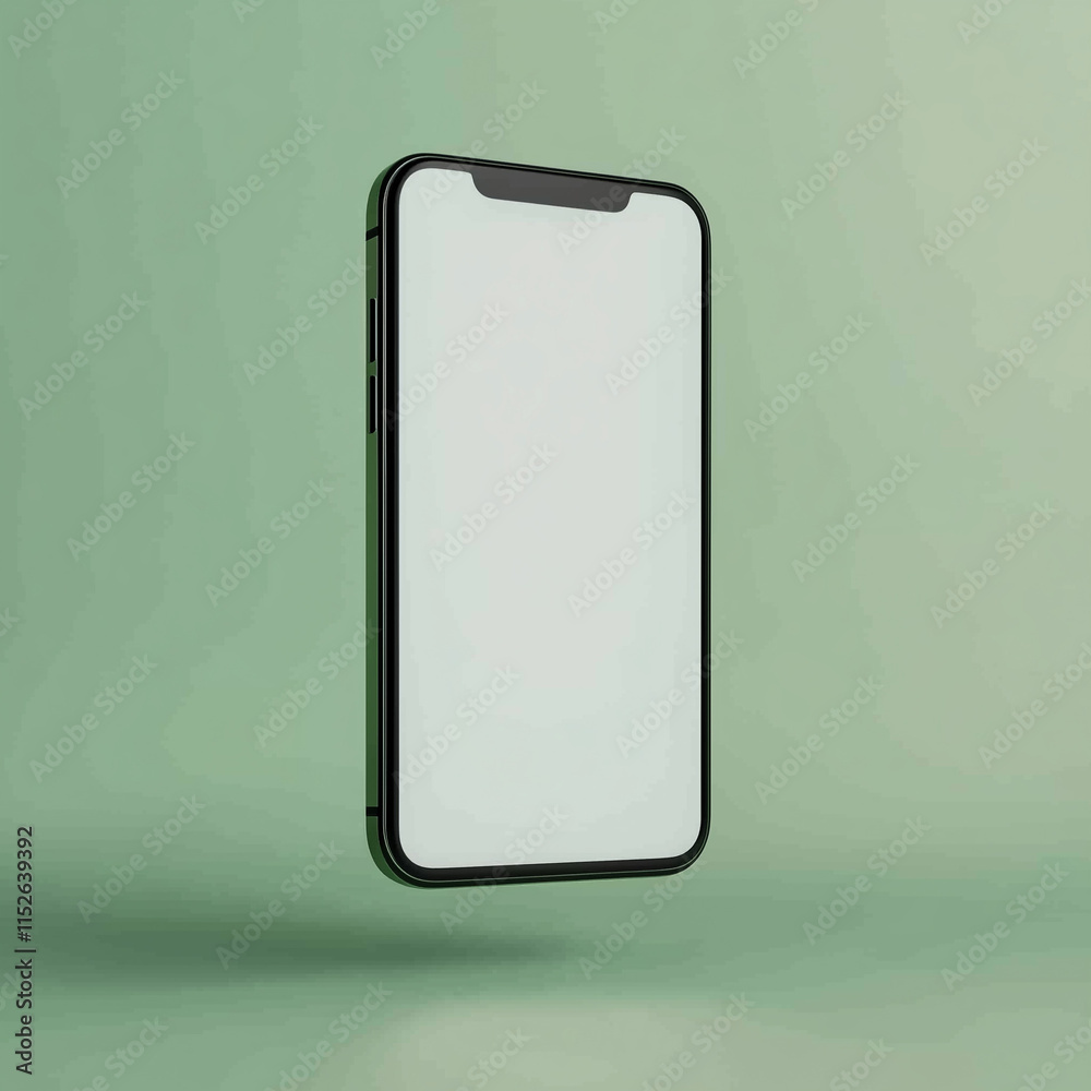 Smartphone mockup with blank white screen appears to be floating in the ...