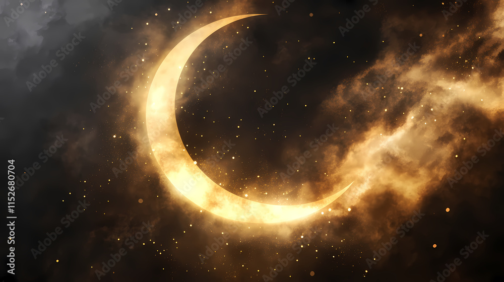 The edge of a golden solar eclipse on transparent background. golden ...