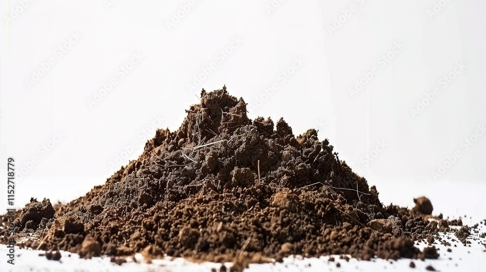 White background with a significant dirt pile of soil standing out ...