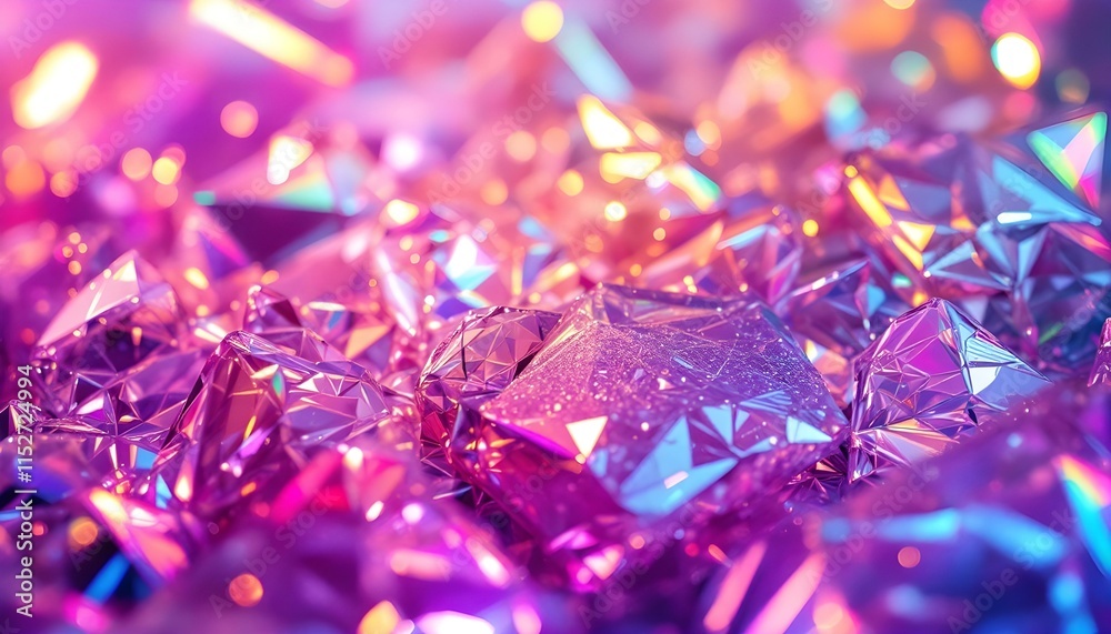 Holographic background with glass shards. Rainbow reflexes in pink and ...