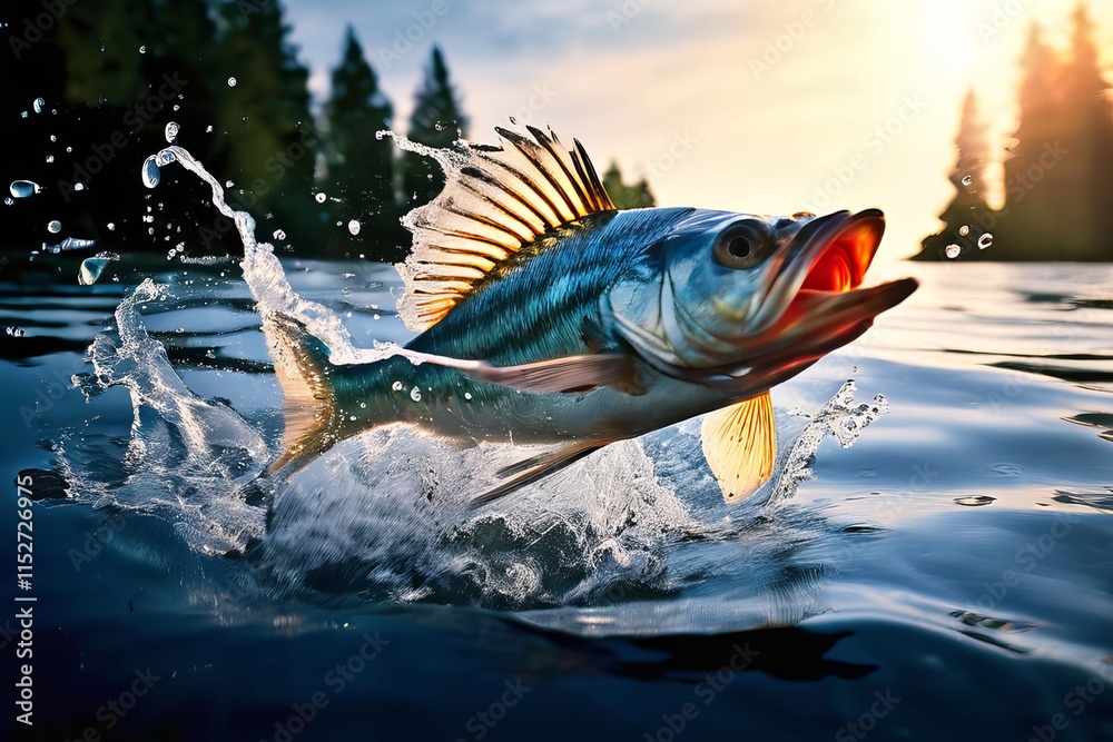 flying fish fish leap and fall back into the water creating spla Stock ...