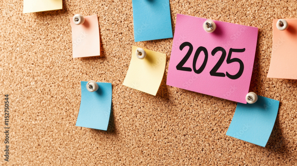 To-do list 2025 concept. Colorful corkboard with sticky notes and large ...