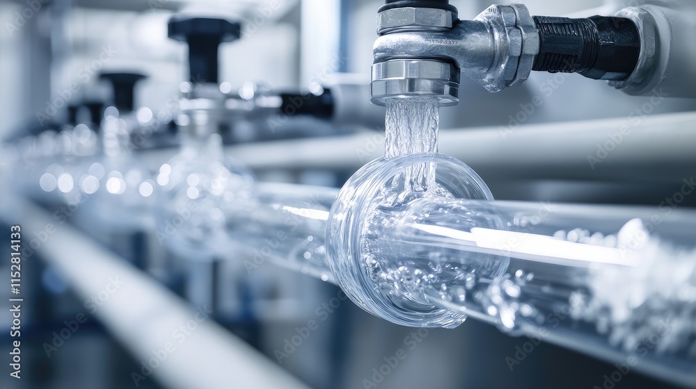 Modern water filtration pipes with clear plastic sections, showcasing ...