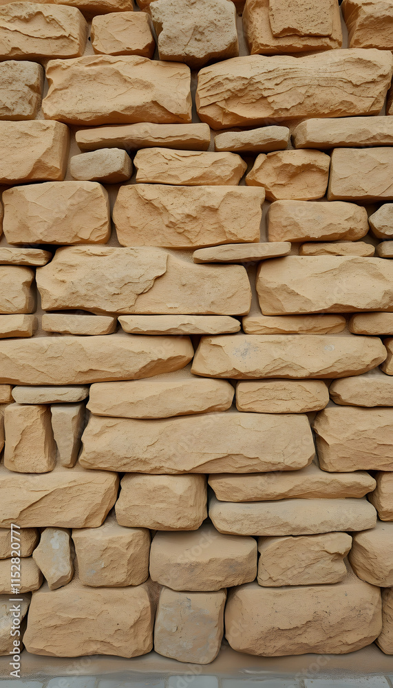 Rammed earth wall formed from compact layers of natural earth tones ...