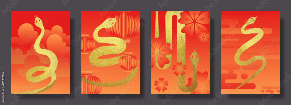 Set of 2025 Chinese new year, year of the snake banner templates design ...