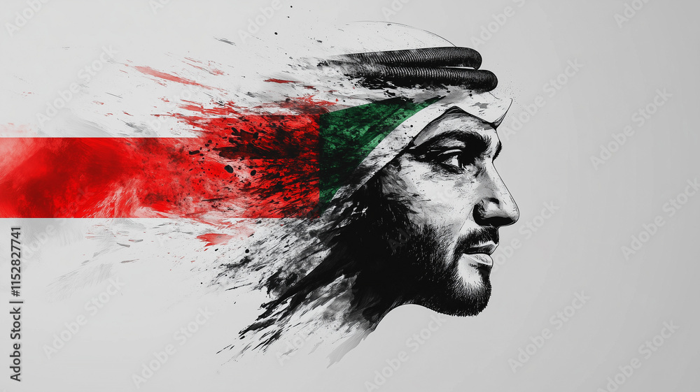 Arab mans face with the United Arab Emirates flag overlayed on his head ...