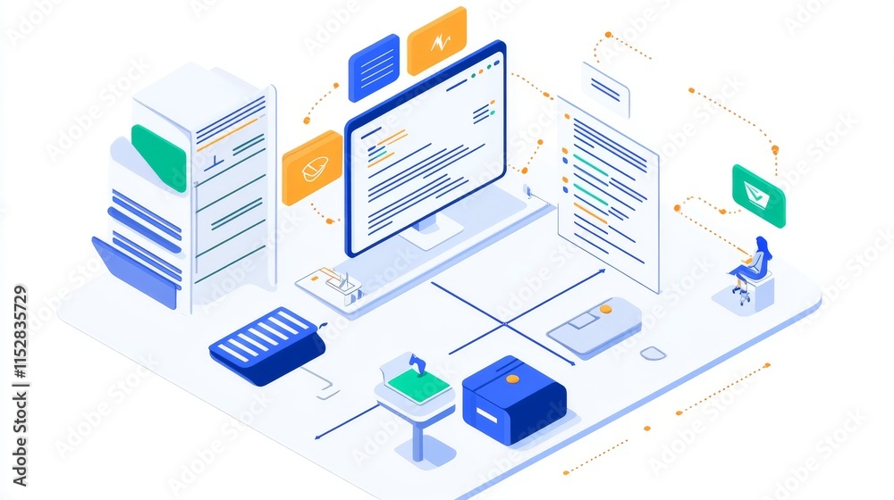 Documents management information system concept, Businessman using ...