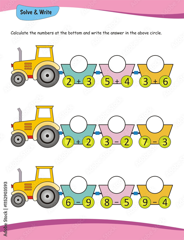 Calculate the number worksheet, addition and subtraction for preschool ...