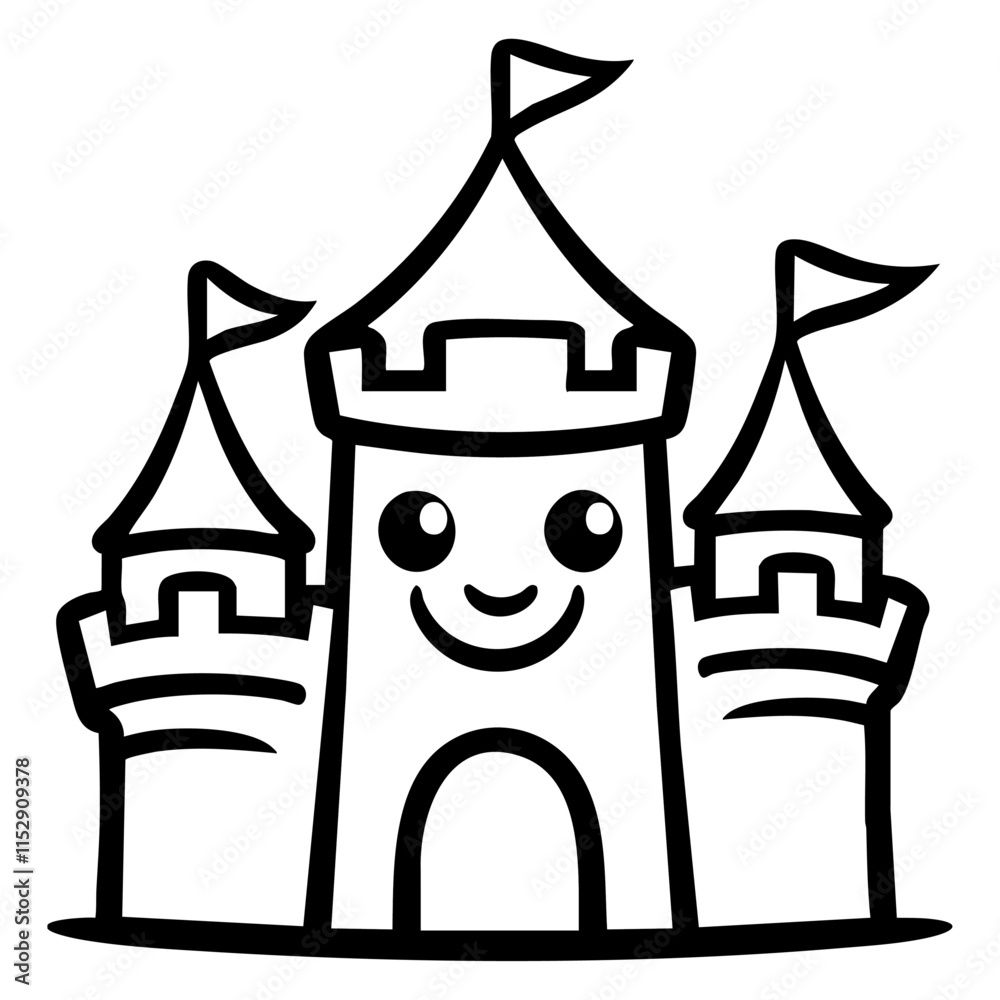 simple cute castle line drawing outline vector illustration coloring ...