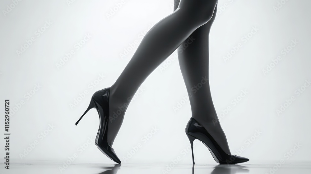 Elegant female legs in high heels walking gracefully on a minimalist ...
