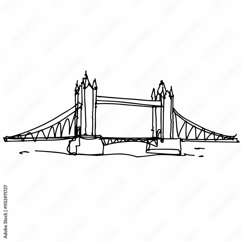 Tower Bridge building landmarks london line art illustration. London ...
