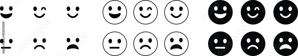 Emoticons icon set. Emoji faces collection flat and line vector style ...