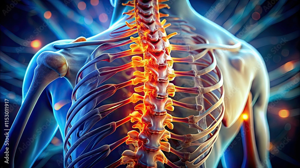 High-resolution 3D render: detailed spine anatomy, vertebrae, spinal ...