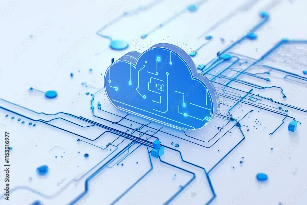 Abstract Cloud Computing Technology – Blue Wireframe Graphics and Nodes ...